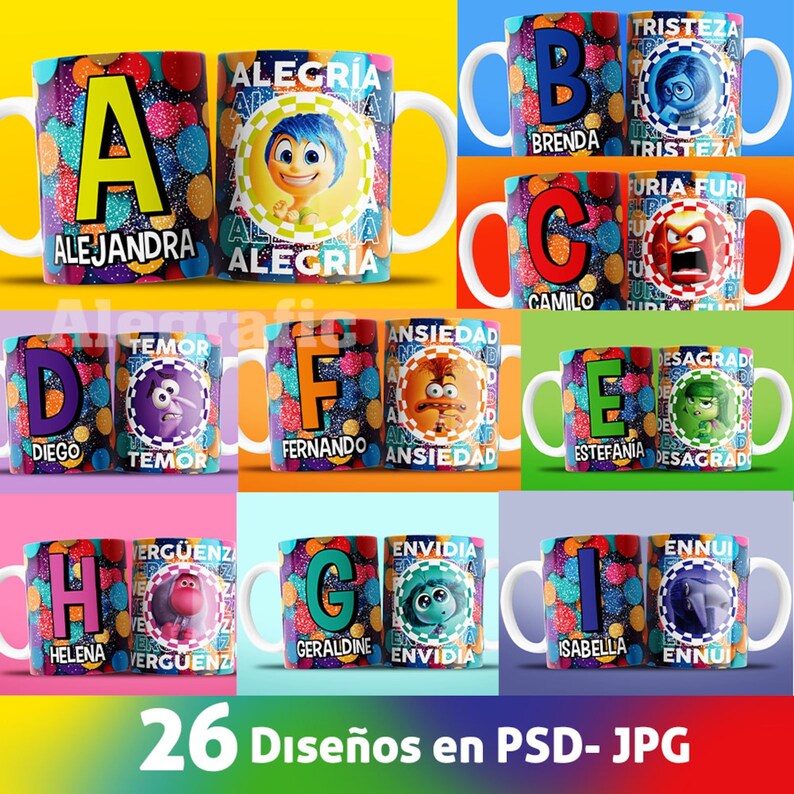 Diseños Intensamente 2 ABC Abecedario, 26 diseños para tazas, mug en jpg y psd editable. - Etsy ...