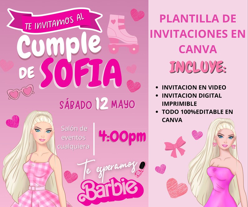Barbie Invitation Template in Canva - Etsy