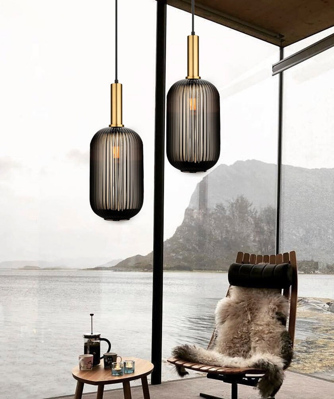 Handcrafted Pendant Lamp // Smoked Color Glass Light // Multi Pendant ...