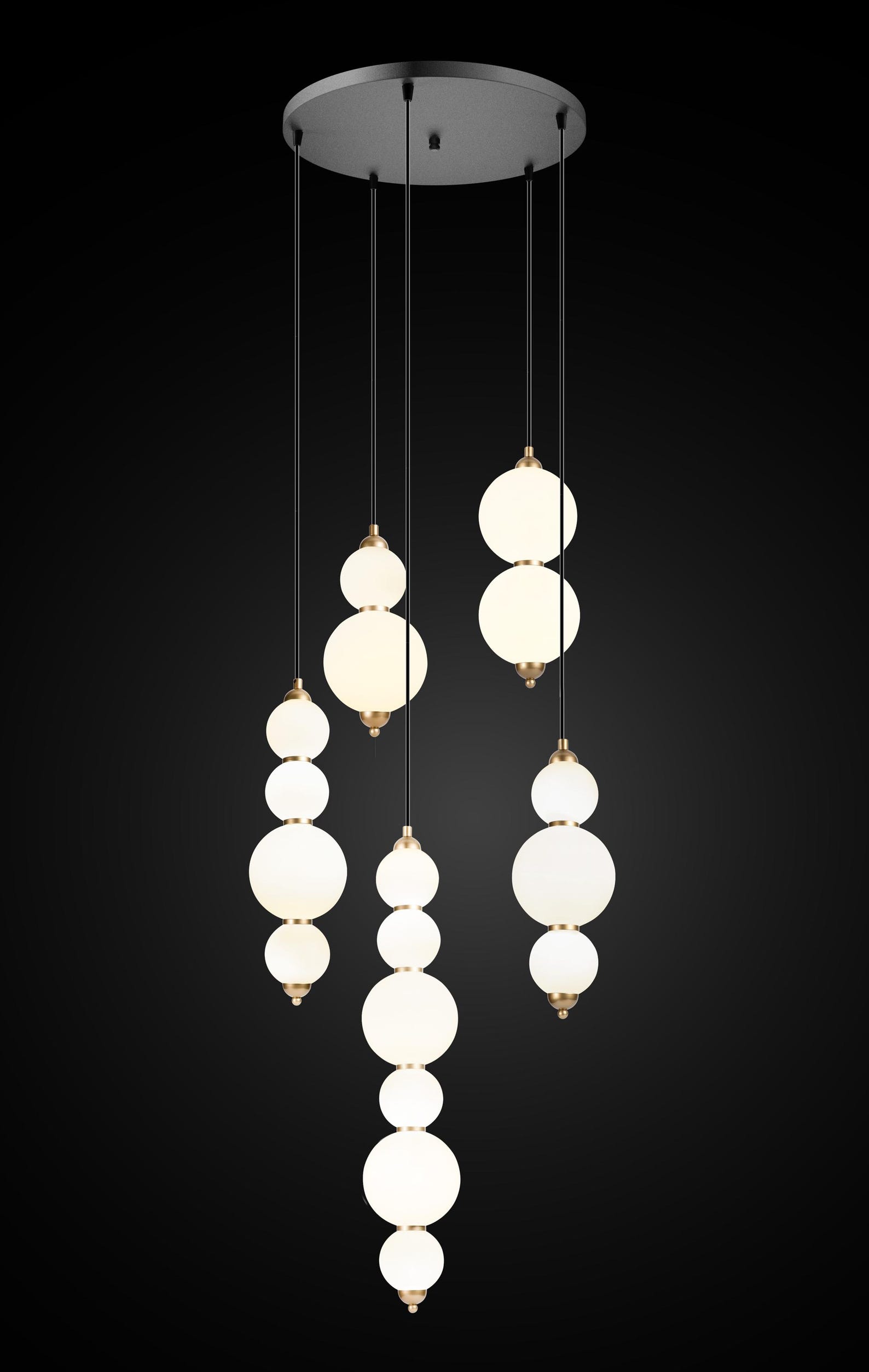 Modern Opal Glass Globe LED Chandelier: Linear Pearl Pendant Light ...