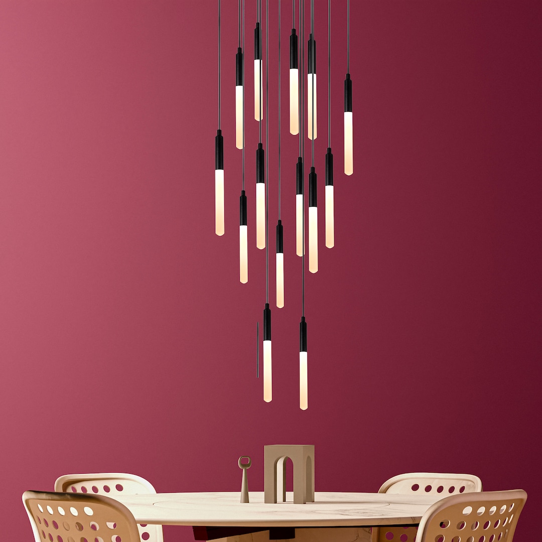 LED Tube Modern Multi Pendant Light for Staircase, Stairwell Chandelier ...