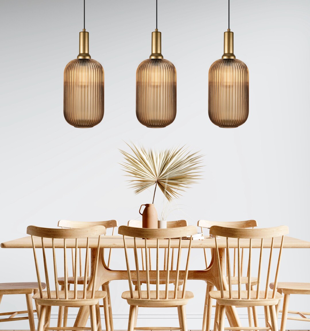 Ribbed Glass Multi Pendant Chandelier: Amber Stairwell Lighting - Etsy