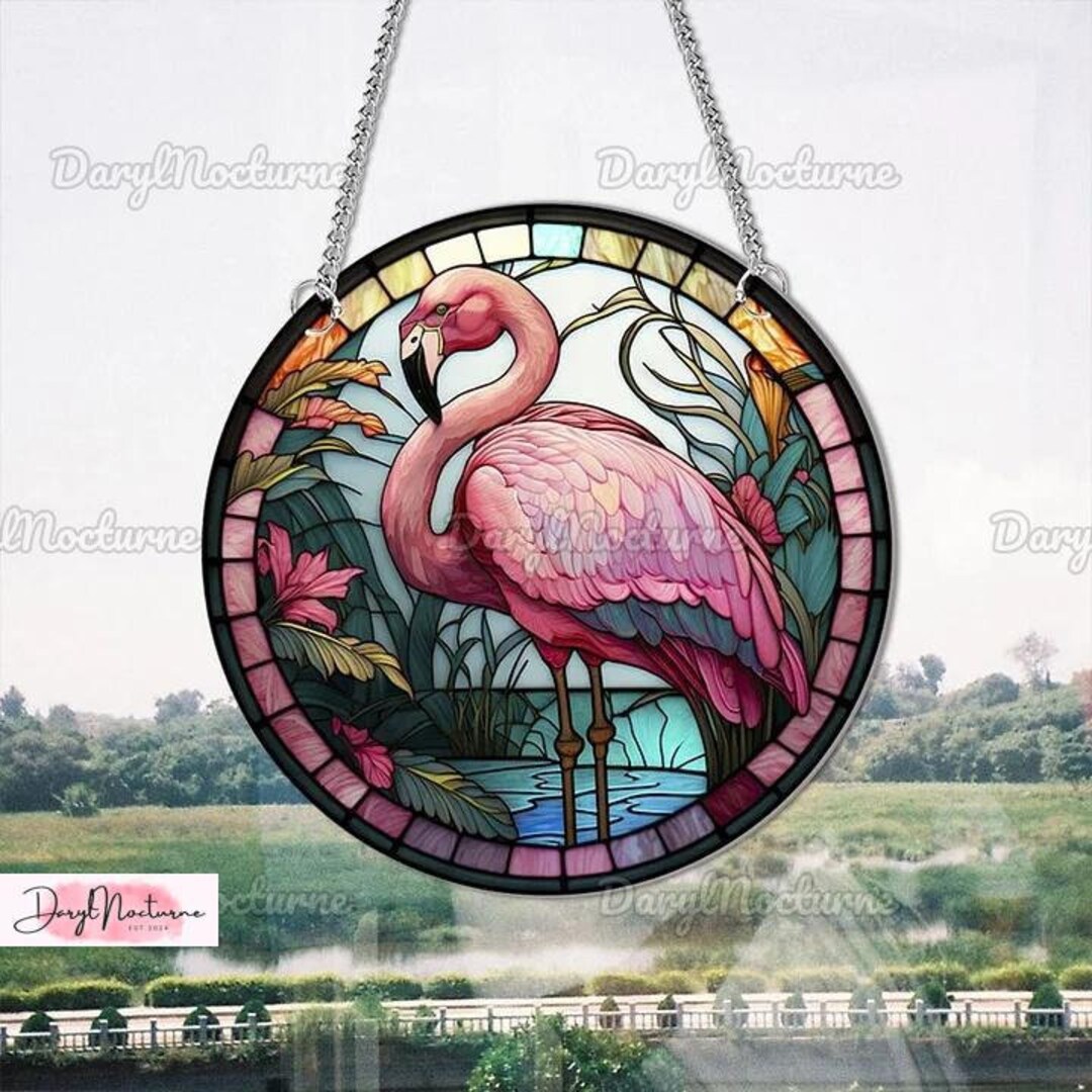 Pink Flamingo Acrylic Window Hanging, Flamingo Garden Acrylic ...