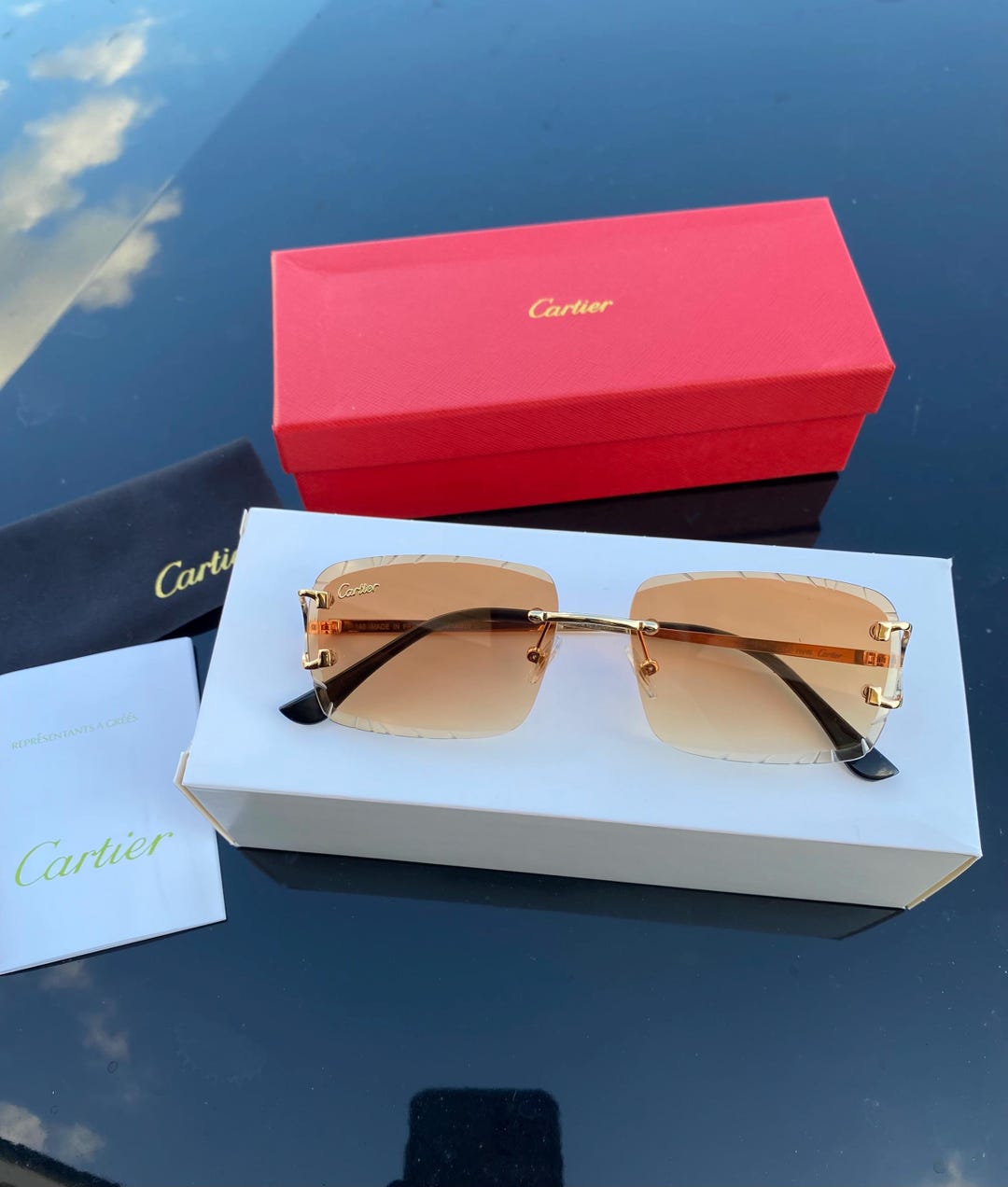 Cartier C Wire Orange Lens Sunglasses Rimless Vintage - Etsy