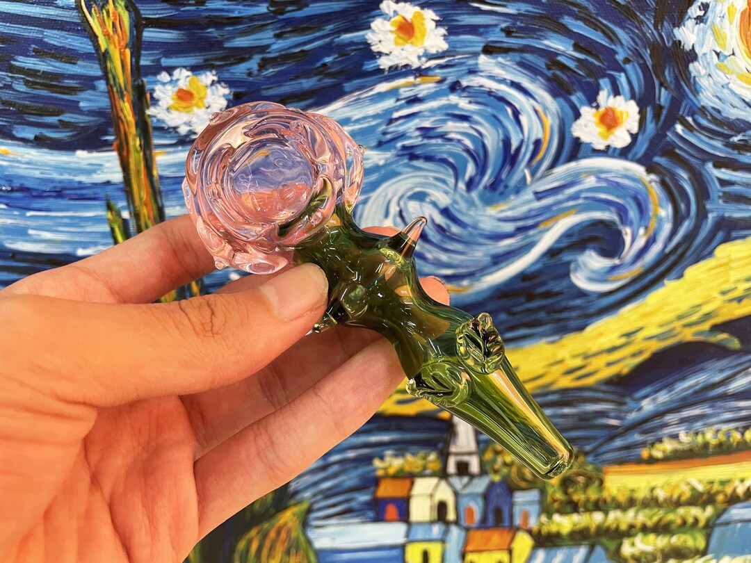 Rose Pipe Handmade Glass Pipe, Pink Flower Glass Pipe, Art Lady Pipe ...