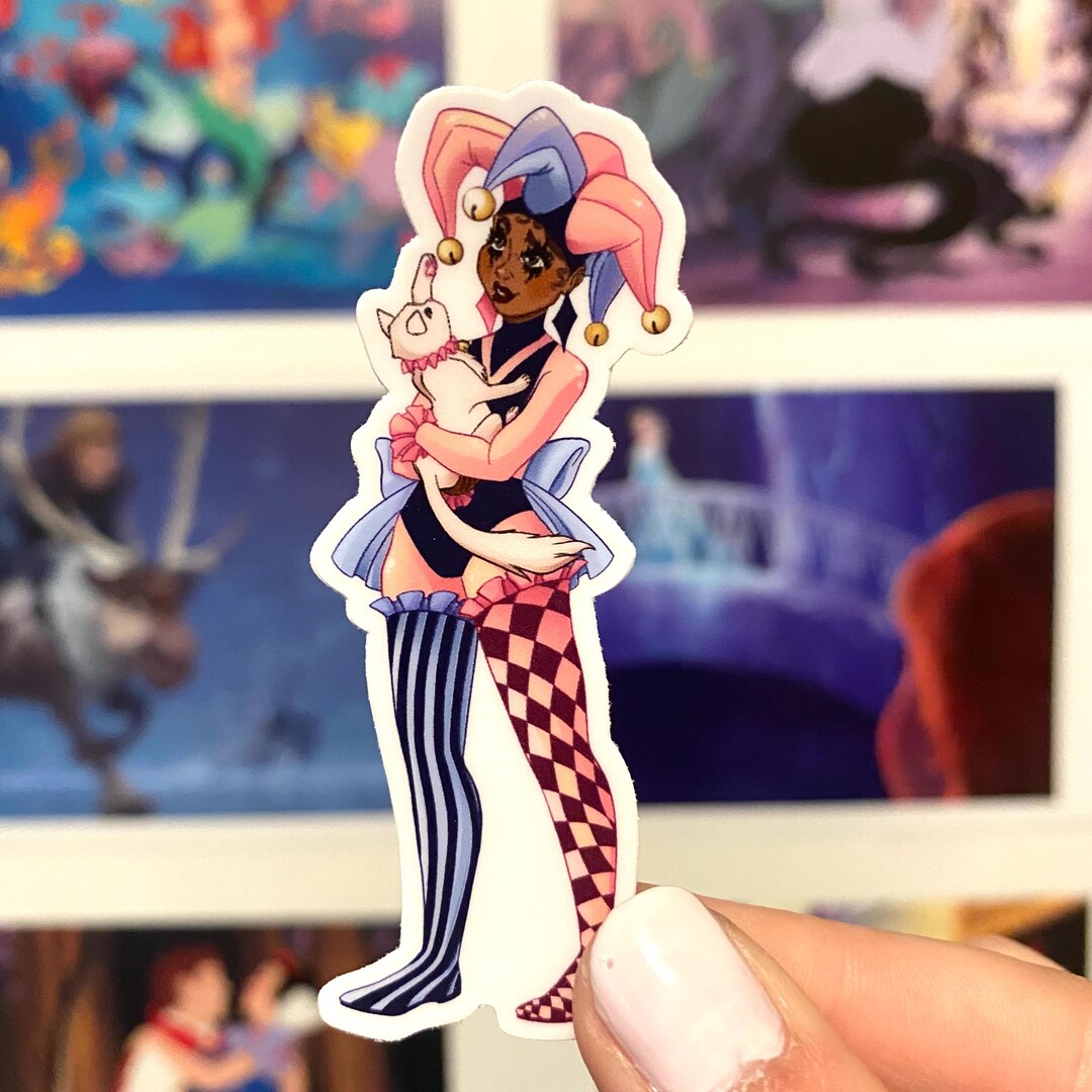 2" Jester Cat Sticker, Art Vinyl Sticker, Pastel Laptop Decal, Circus ...