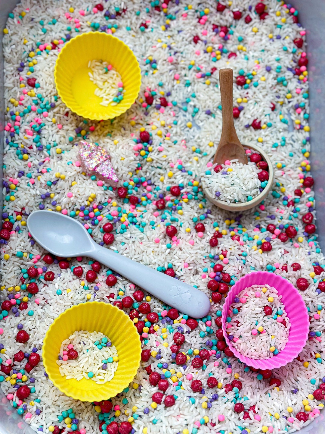 Ice Cream Sensory Bin, Cupcake, Sensory Filler, Colored Rice, Bakery ...