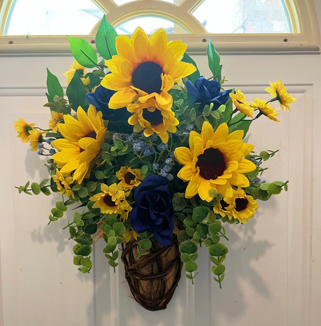 Sunflower Rose Basket Wreath Front Door Summer Door Hanger Fall ...