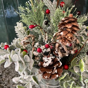 Rustic Christmas Frosted Pine Floral Arrangement Country Farmhouse ...