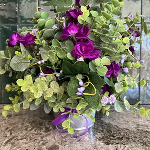 Rustic Purple Rose Floral Arrangement, Country Pink Wedding Centerpiece ...