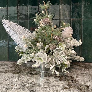 Rustic Christmas Frosted Pine Floral Arrangement Country Farmhouse ...