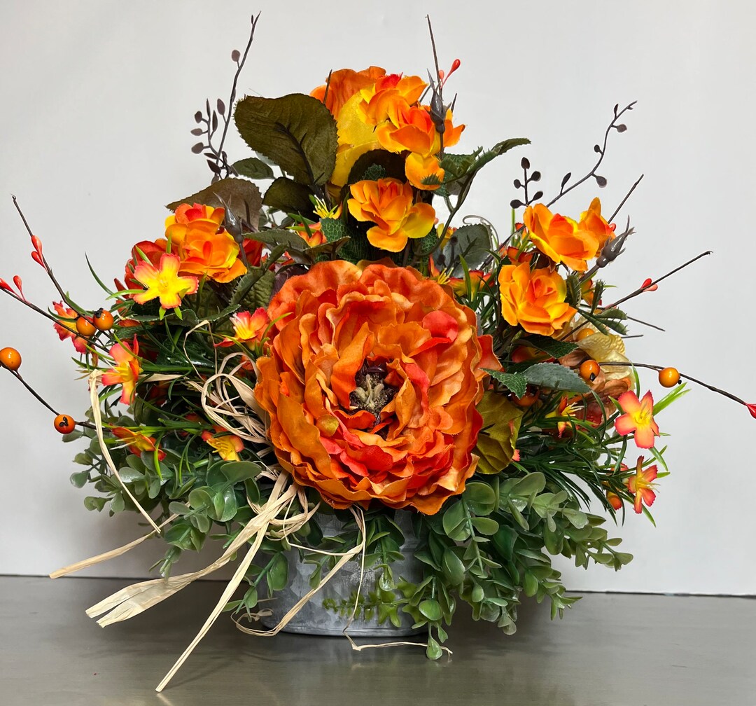 Rose Mum Fall Rustic Floral Arrangement Farmhouse Hydrangea Tabletop ...