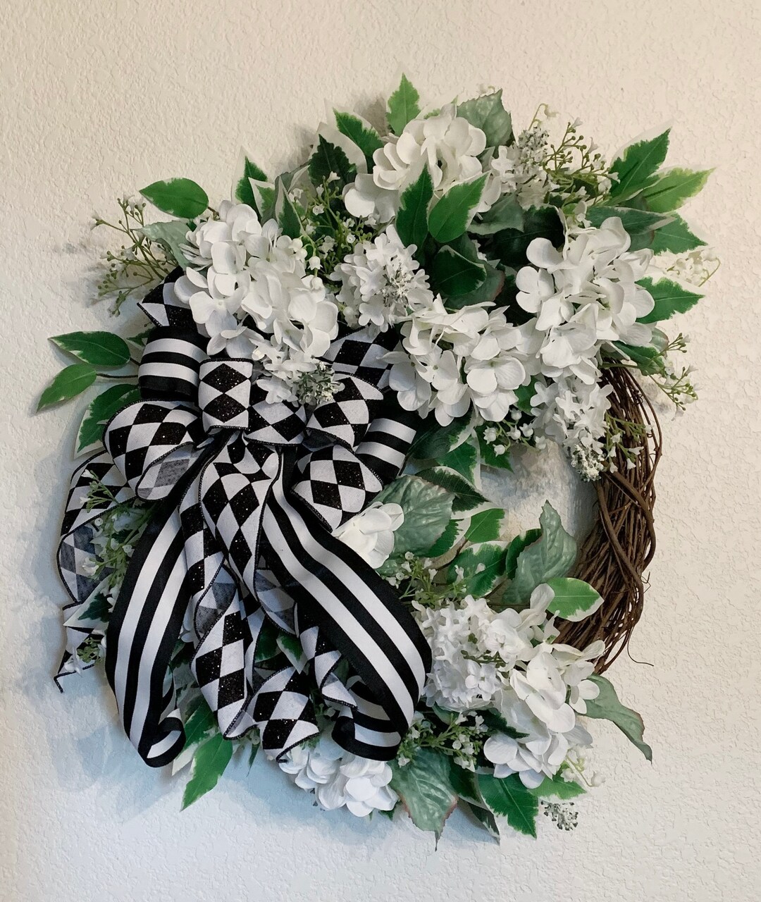 Farmhouse Hydrangea Lilac Front Door Wreath Outdoor Everyday Spring ...