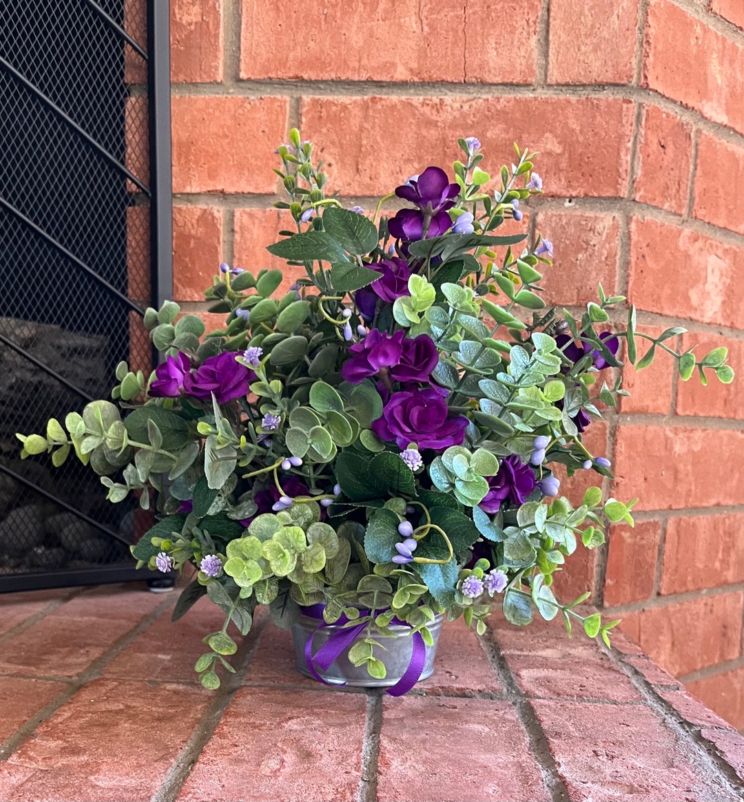 Rustic Purple Rose Floral Arrangement, Country Pink Wedding Centerpiece ...