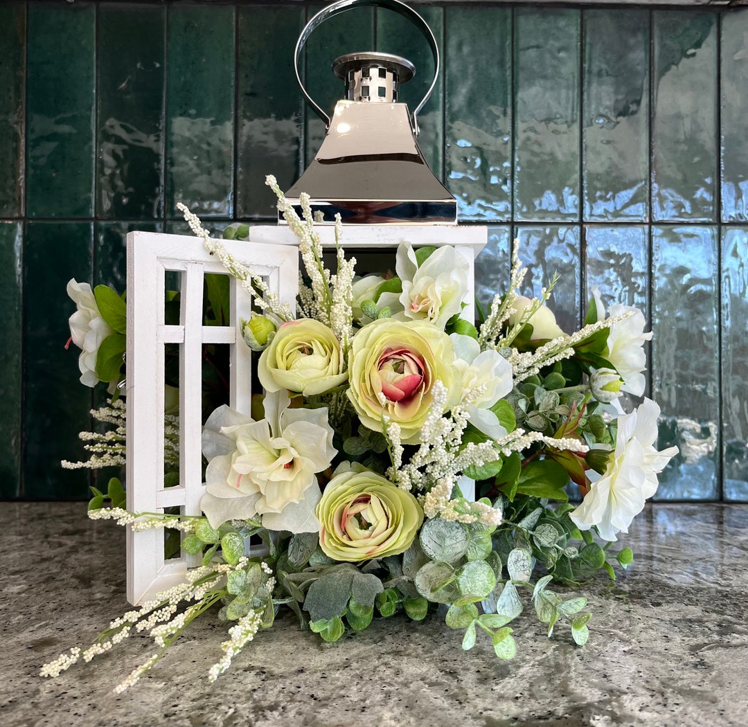 Rustic Lantern Wedding Centerpiece, Ranunculus and Azalea Arrangement ...