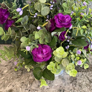 Rustic Purple Rose Floral Arrangement, Country Pink Wedding Centerpiece ...