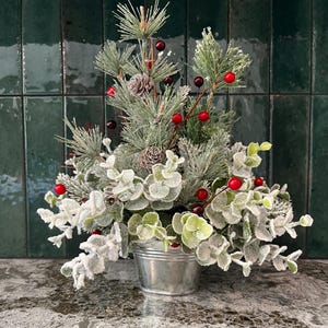Rustic Christmas Frosted Pine Floral Arrangement Country Farmhouse ...