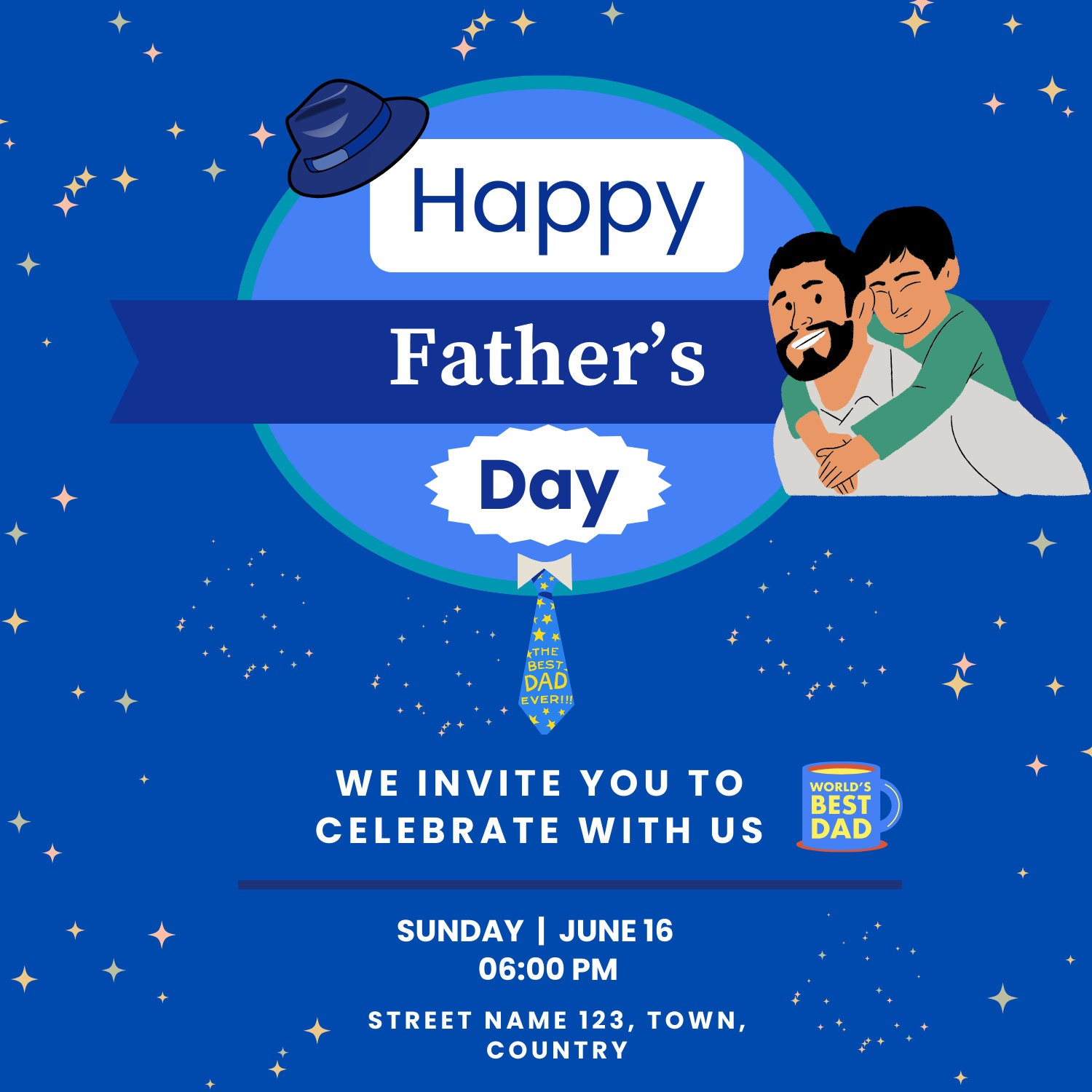 Editable Blue Father's Day Card | Printable DIY Download | Father's Day ...
