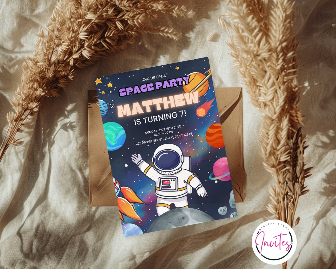 Editable Outer Space Birthday Invitation Template, Space Boy Birthday ...