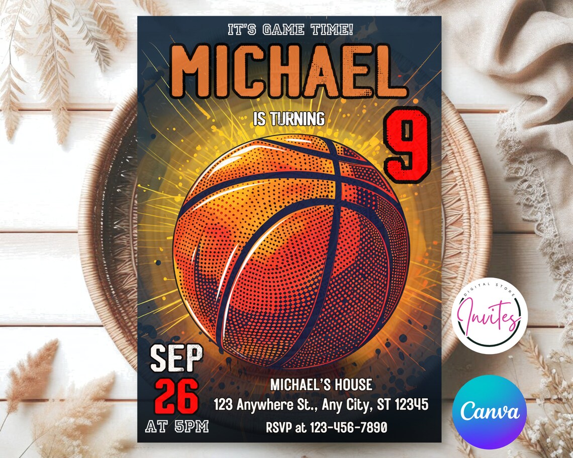 Editable Basketball Invitation, Basketball Birthday Invitation, Sports ...