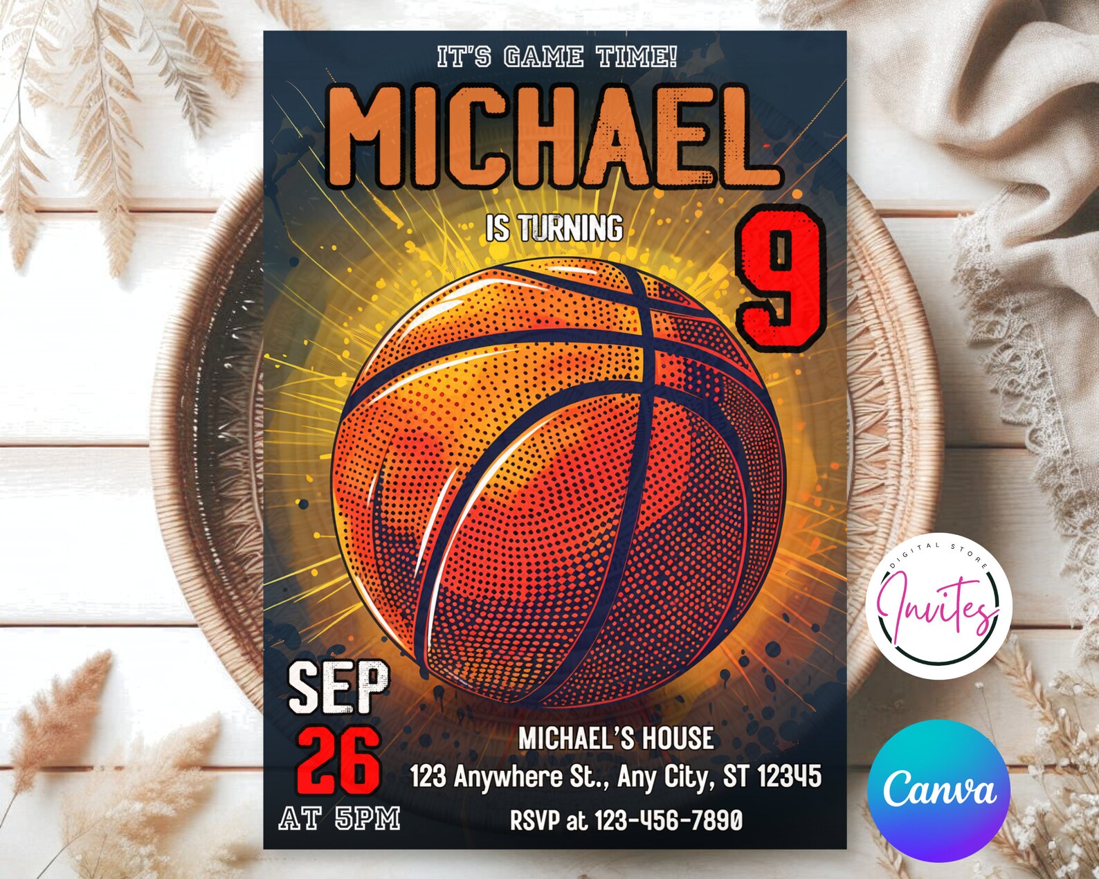 Editable Basketball Invitation, Basketball Birthday Invitation, Sports ...