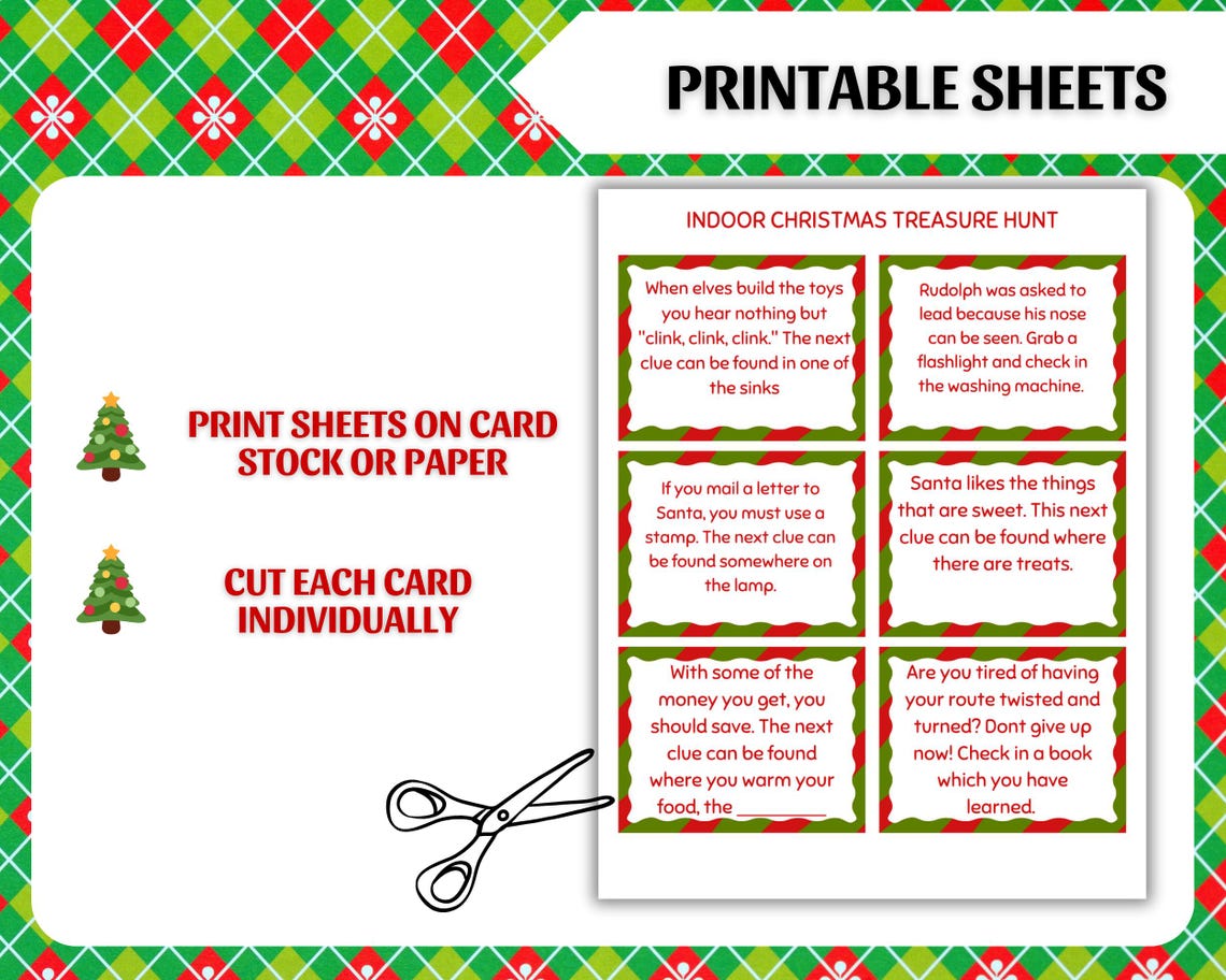 Indoor Christmas Treasure Hunt, Christmas Scavenger Hunt Card ...