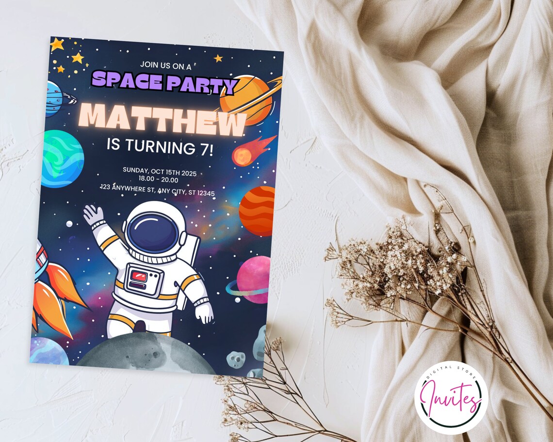 Editable Outer Space Birthday Invitation Template, Space Boy Birthday ...