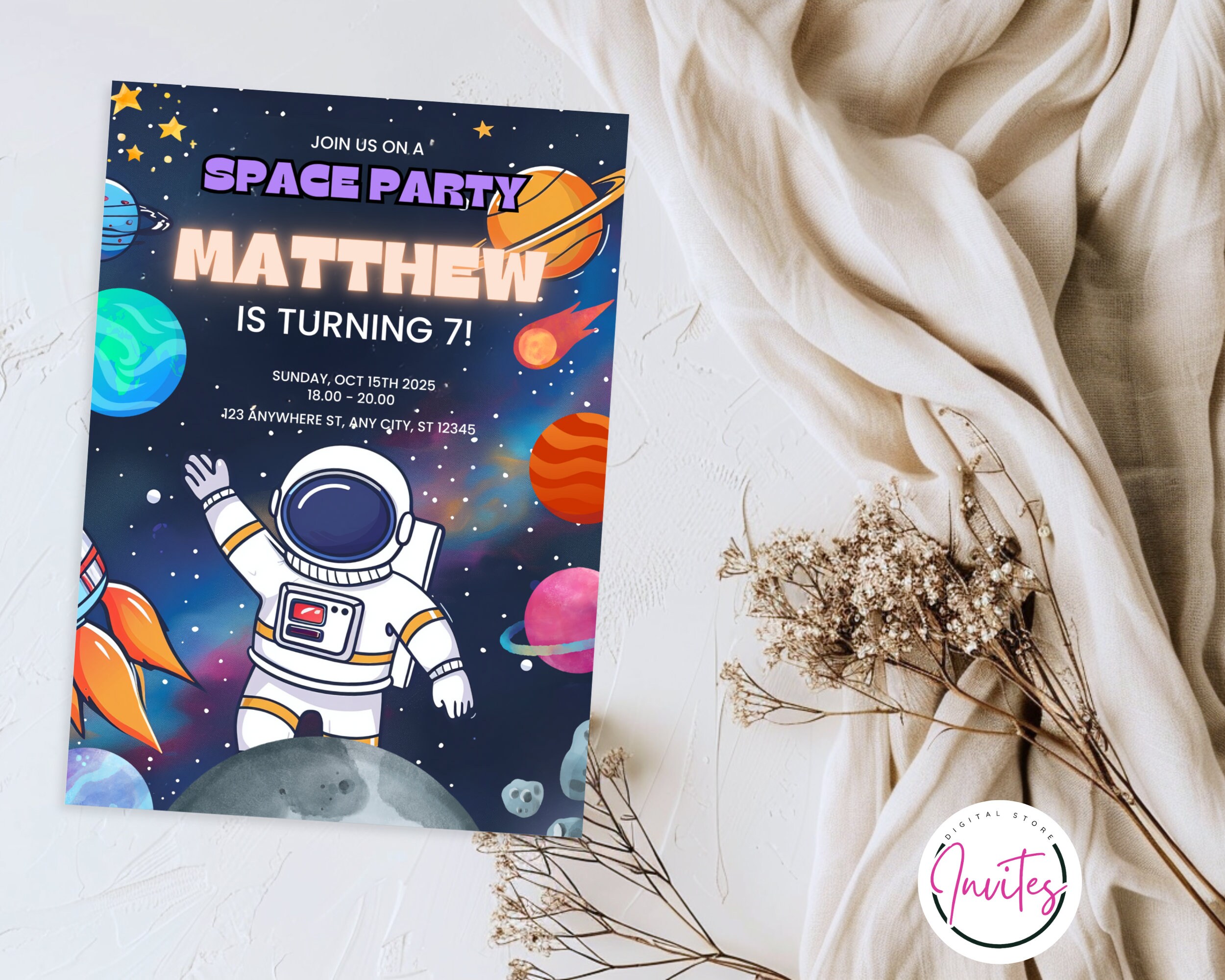 Editable Outer Space Birthday Invitation Template, Space Boy Birthday ...