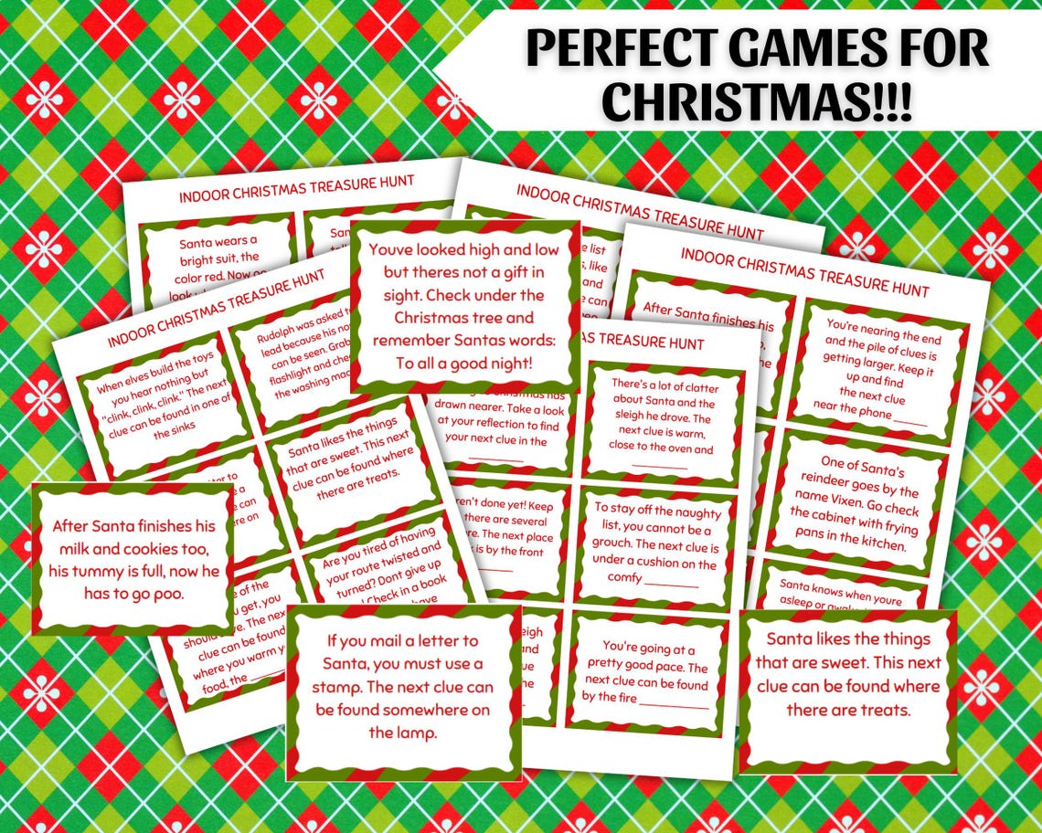 Indoor Christmas Treasure Hunt, Christmas Scavenger Hunt Card ...