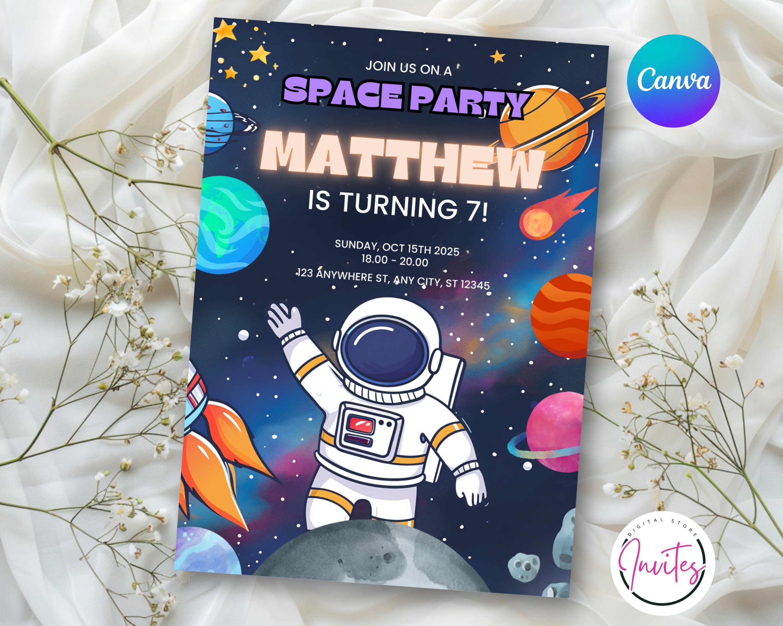 Editable Outer Space Birthday Invitation Template, Space Boy Birthday ...