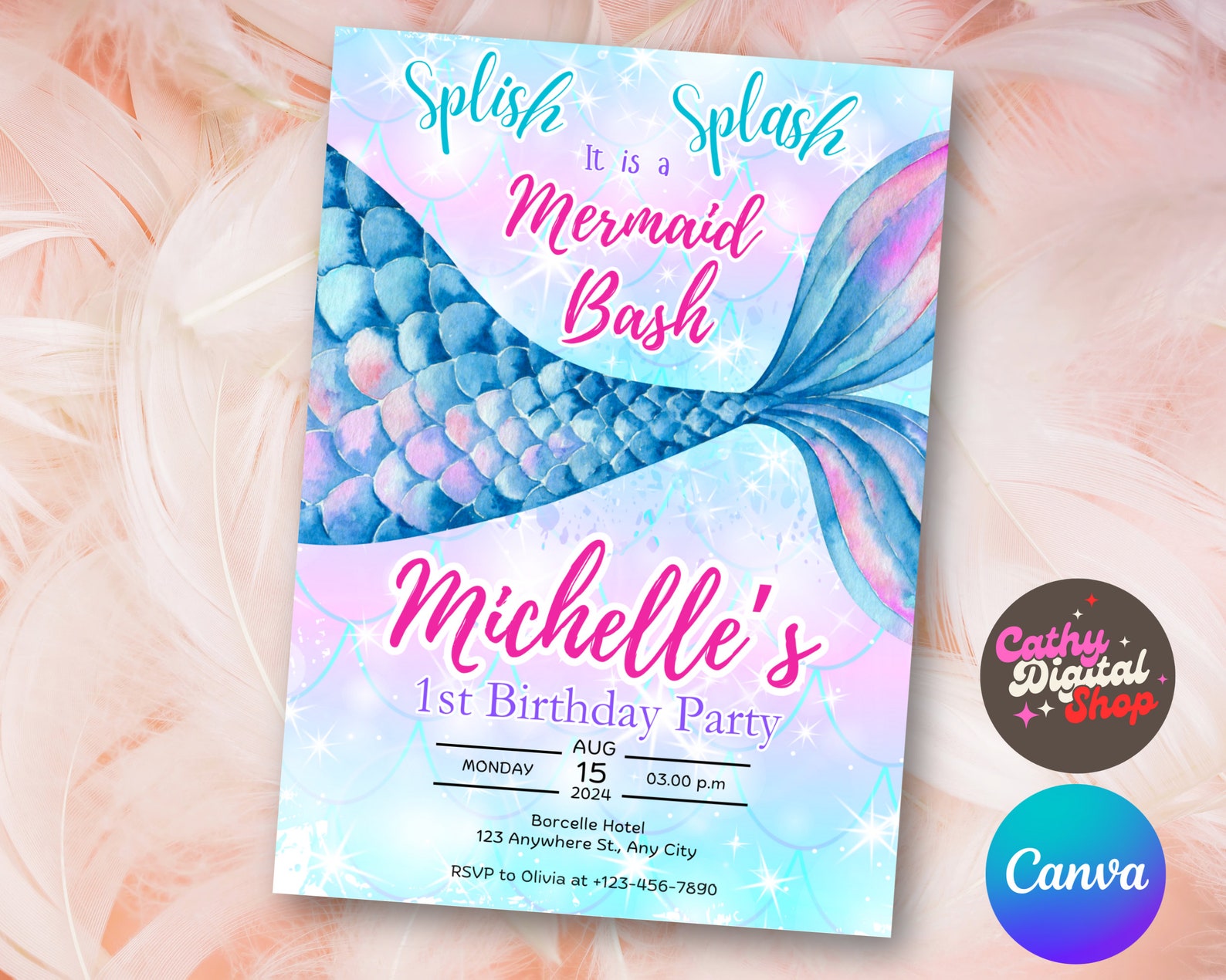 Editable Mermaid Birthday Invitation, Mermaid Bash Under the Sea ...