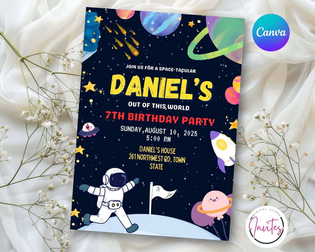 Outer Space Birthday Invitation Template, EDITABLE Space Boy Birthday ...