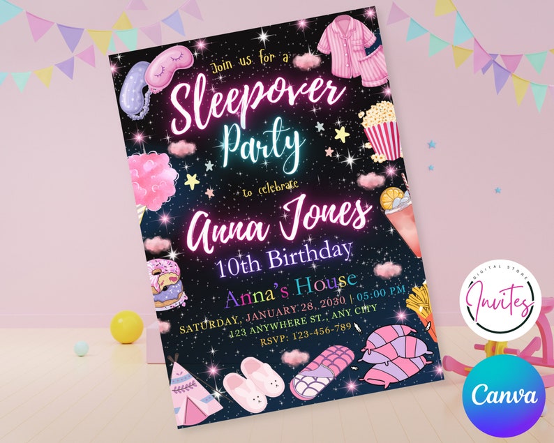 Sleepover Birthday Invitation, Printable Sleepover Invite, Slumber ...