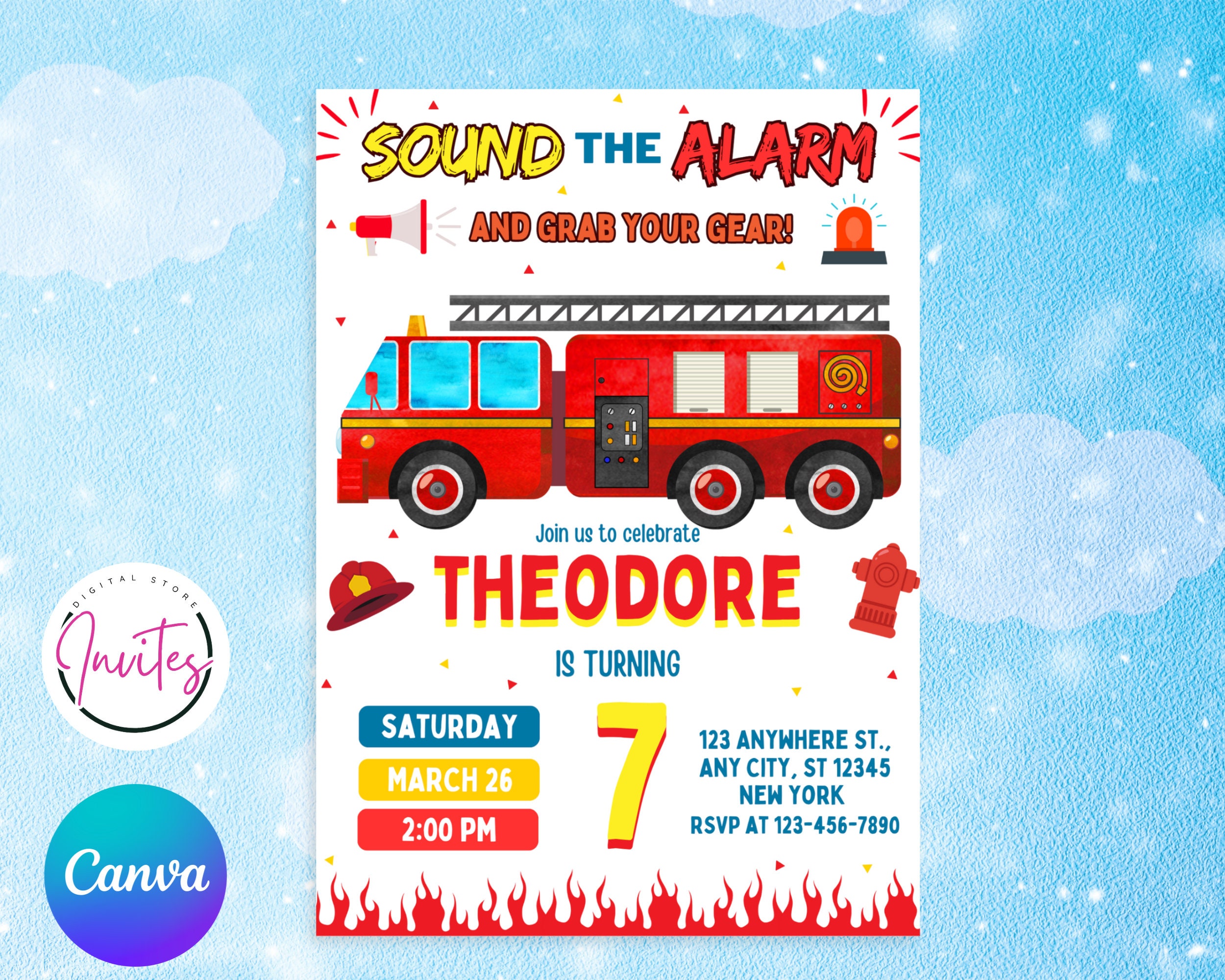 Editable Firetruck Invitation, Fire Truck Birthday Invitation ...