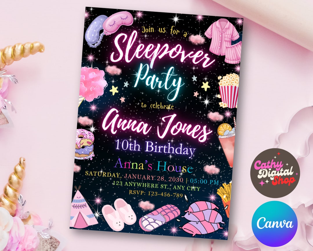 Sleepover Birthday Invitation, Printable Sleepover Invite, Slumber ...