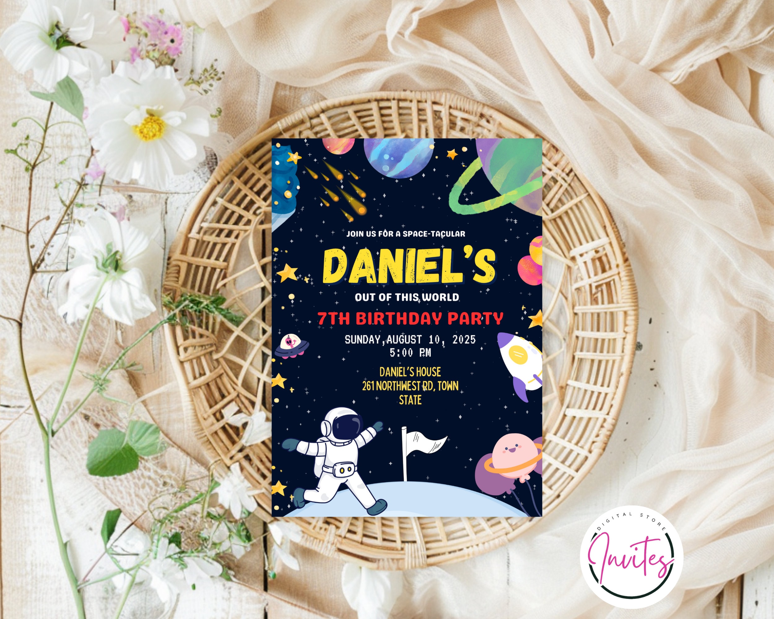 Outer Space Birthday Invitation Template, EDITABLE Space Boy Birthday ...