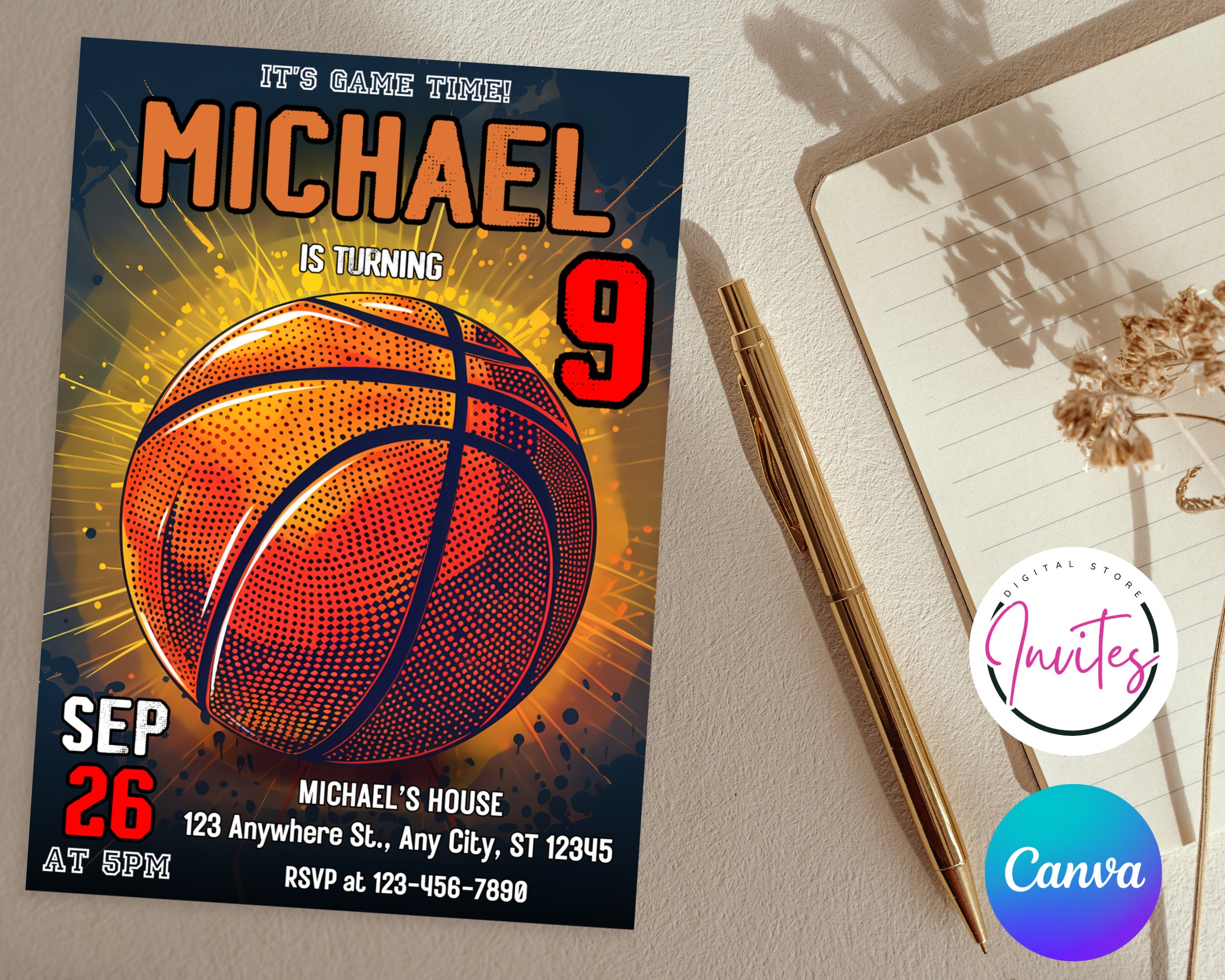 Editable Basketball Invitation, Basketball Birthday Invitation, Sports ...