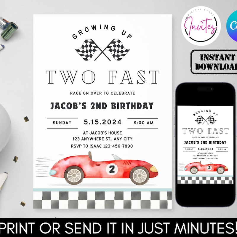Two Fast Birthday Red Car - Etsy