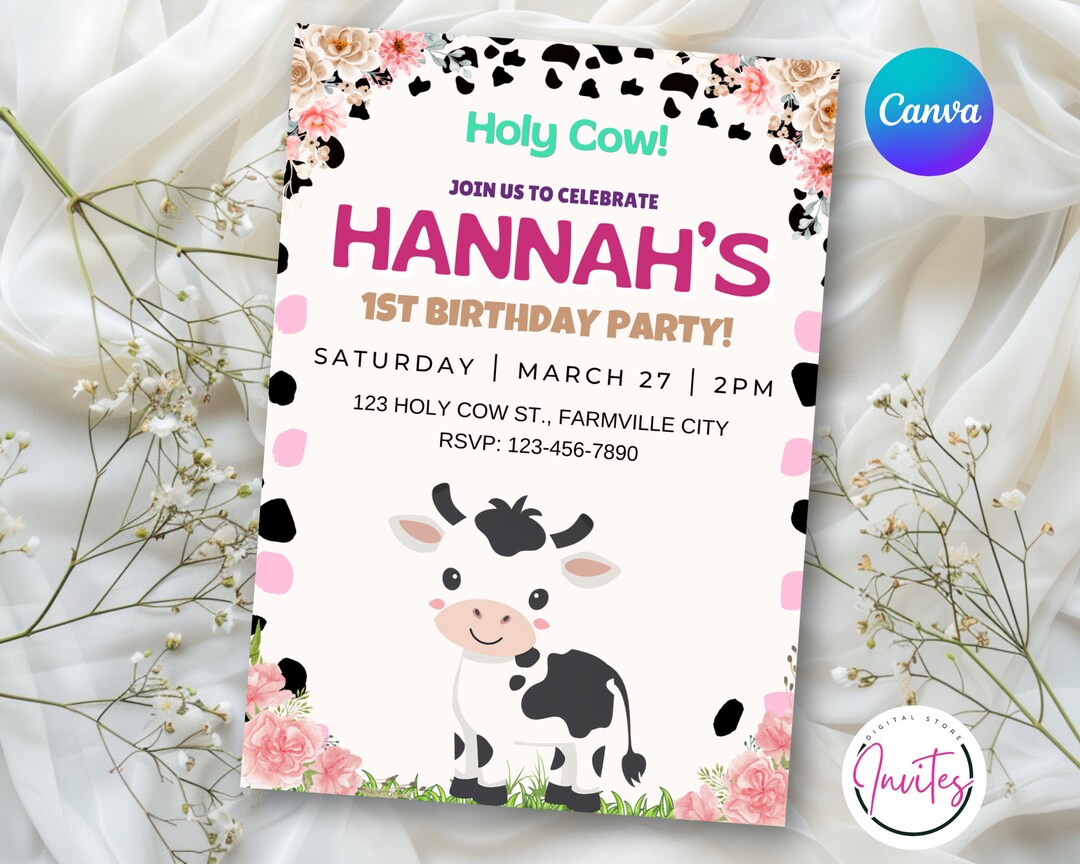 Holy Cow Birthday Invitation Template, Holy Cow Invitation, Editable ...