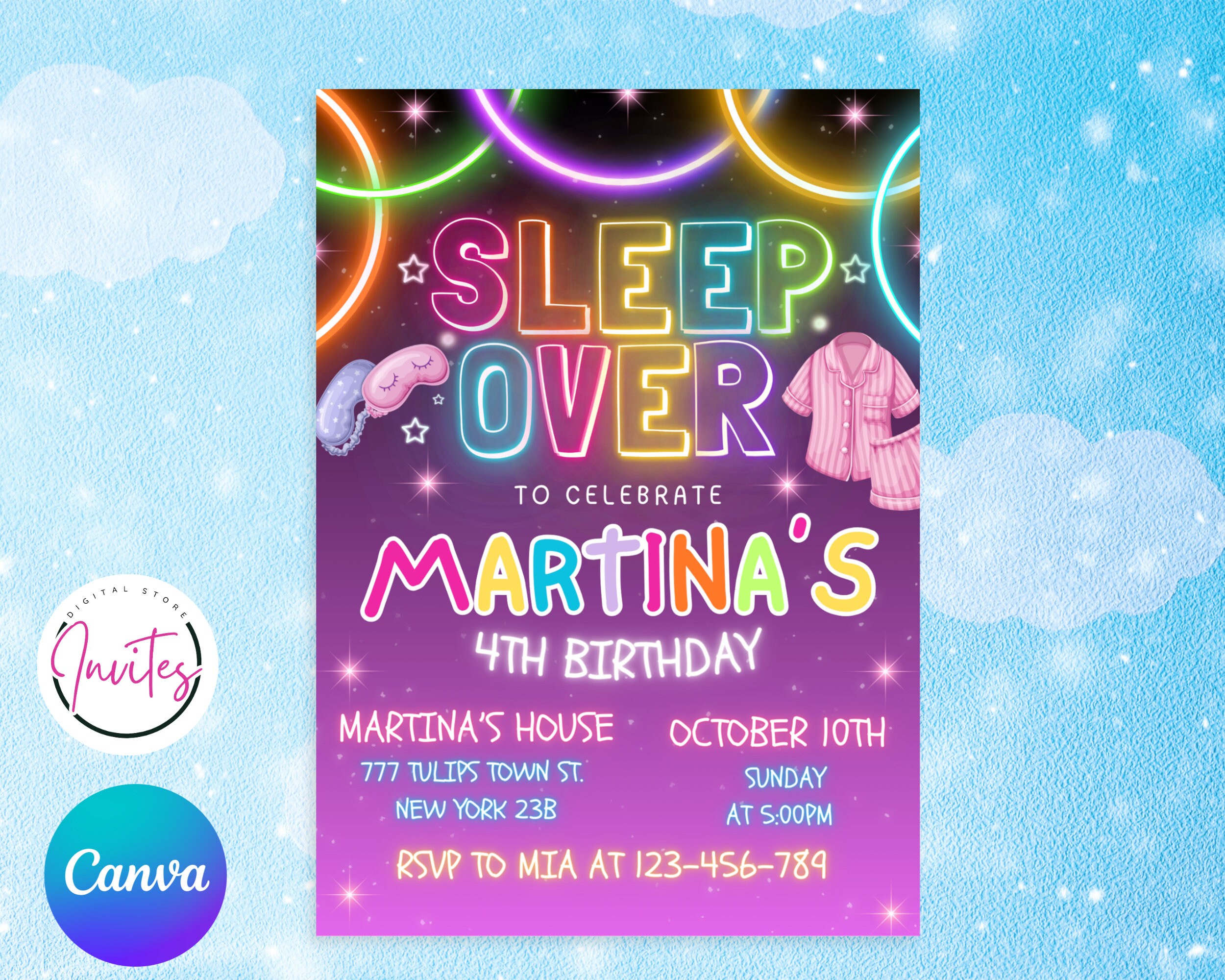 Editable Sleepover Birthday Invitation, Printable Sleepover Invite ...