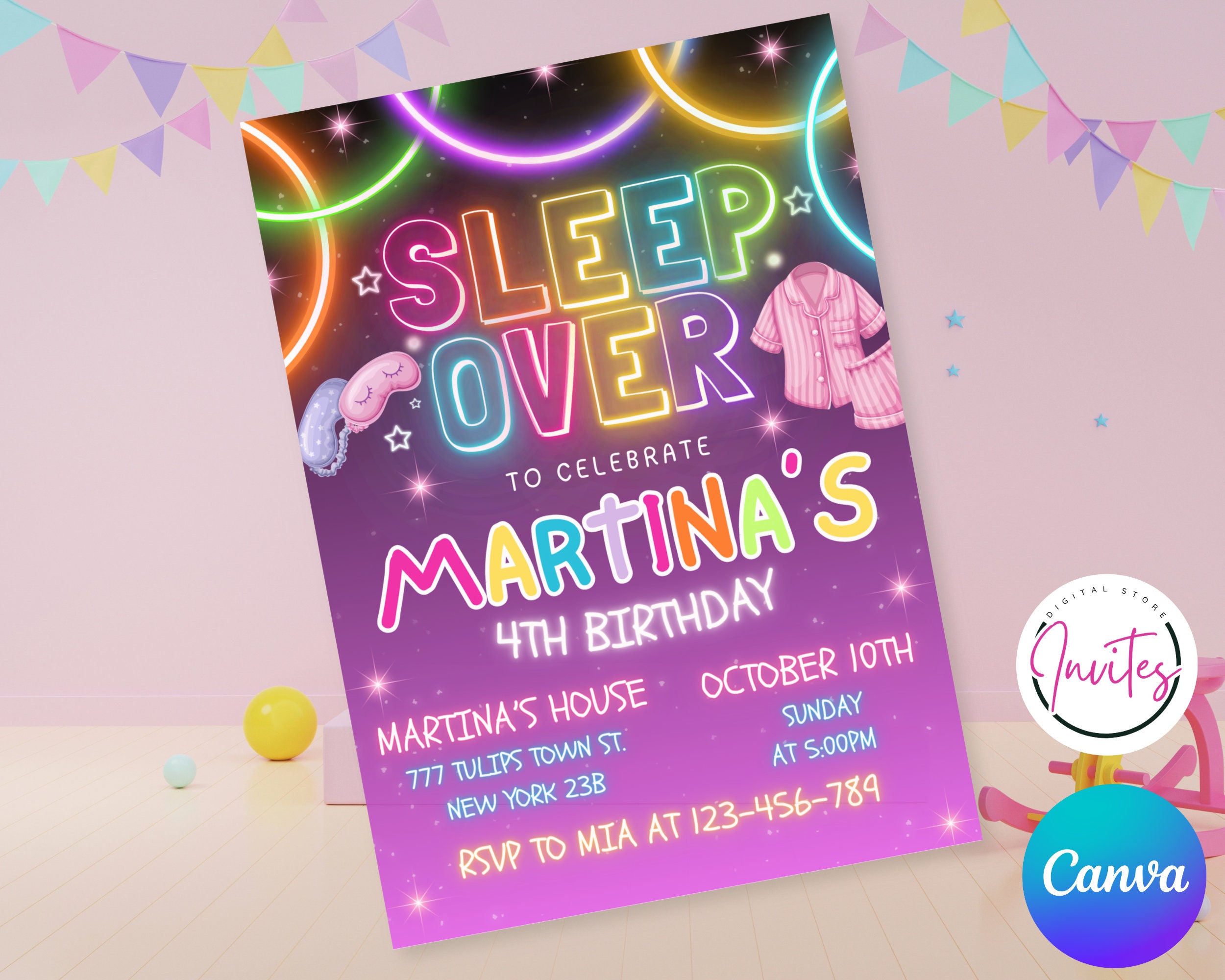 Editable Sleepover Birthday Invitation, Printable Sleepover Invite ...