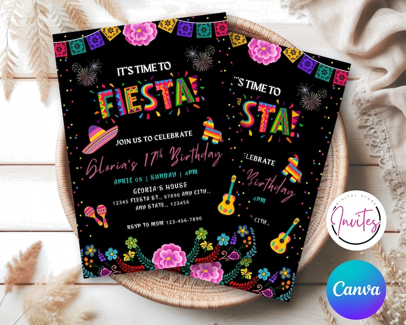 Fiesta Invitation | Mexican Fiesta Theme | Mexican Floral Birthday ...