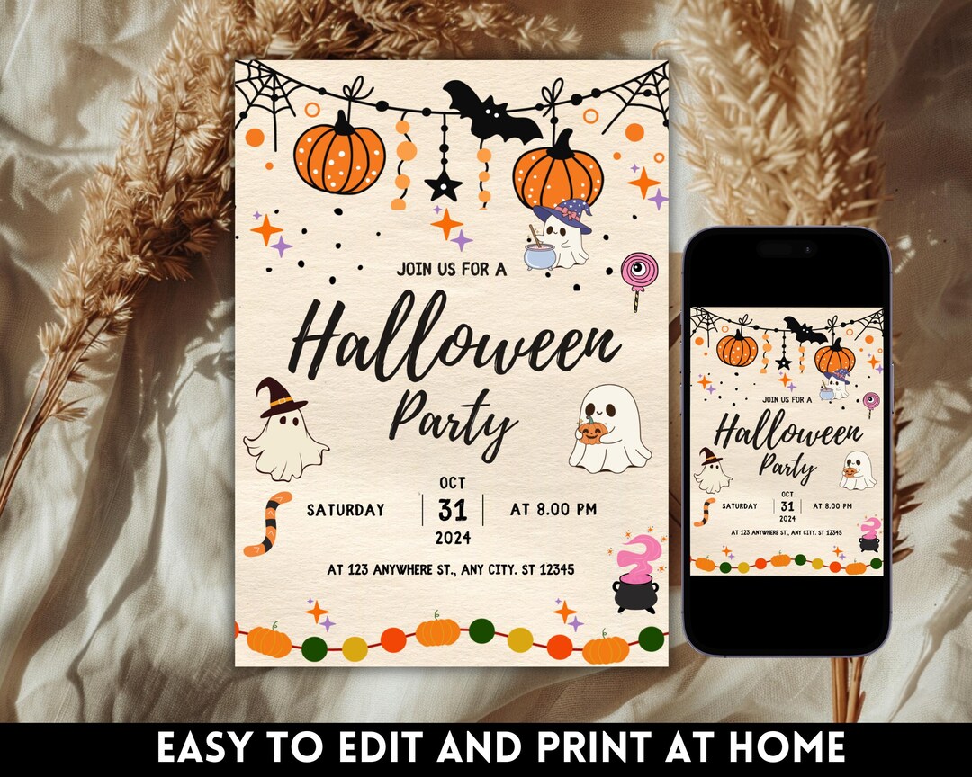 Editable Halloween Invitation Party, Editable Party Invitation Template ...