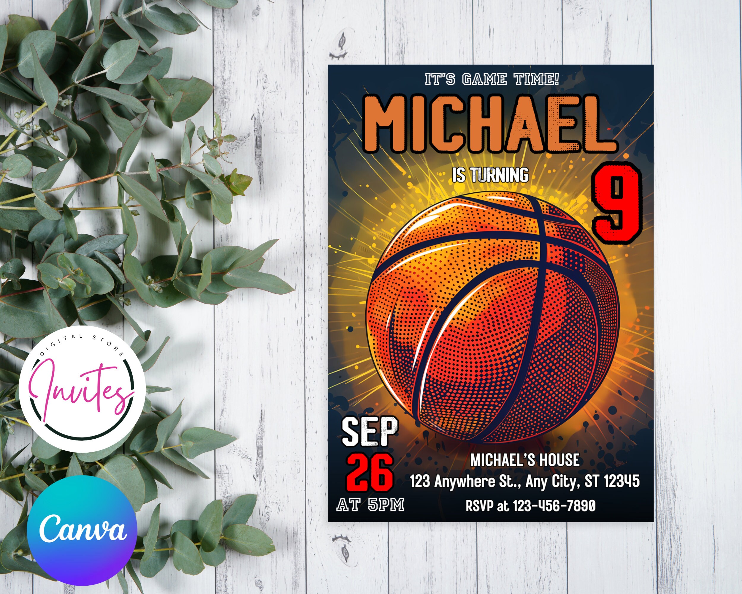 Editable Basketball Invitation, Basketball Birthday Invitation, Sports ...