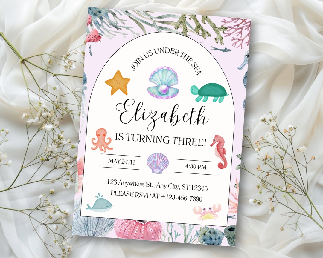 Editable Under the Sea Birthday Invitation, Editable Ocean Animals ...