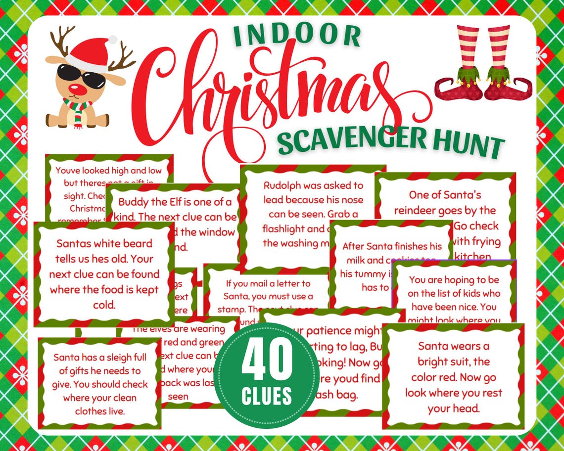 Indoor Christmas Treasure Hunt, Christmas Scavenger Hunt Card ...