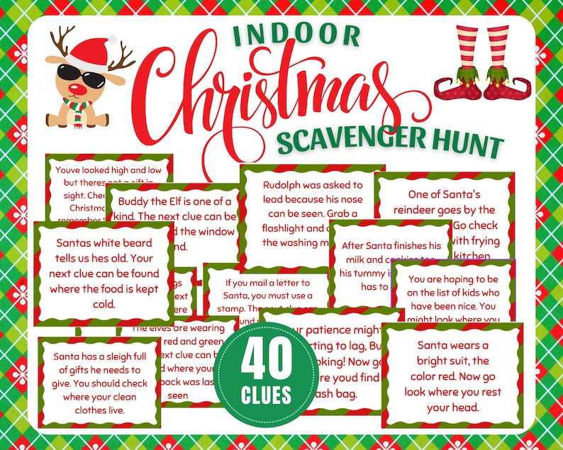 Indoor Christmas Treasure Hunt, Christmas Scavenger Hunt Card ...