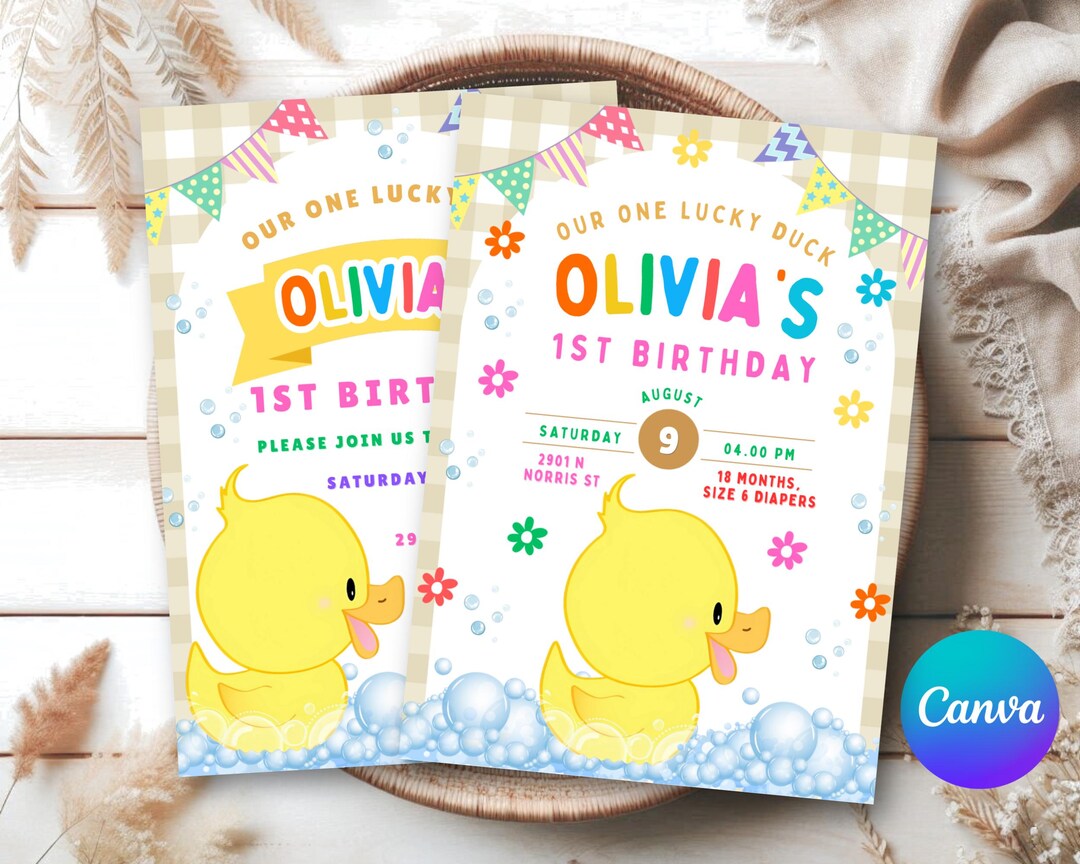 One Lucky Duck Invitation Template, First Birthday Duck, Lucky Duck ...