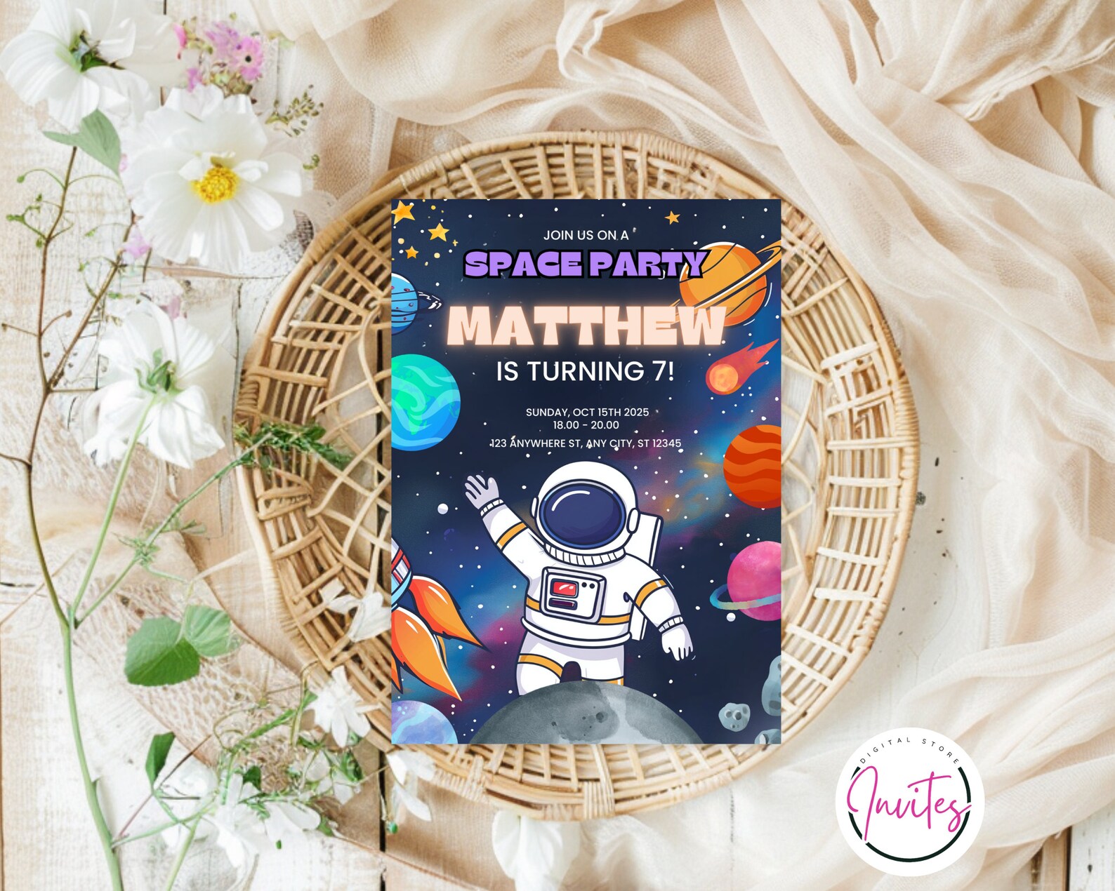 Editable Outer Space Birthday Invitation Template, Space Boy Birthday ...