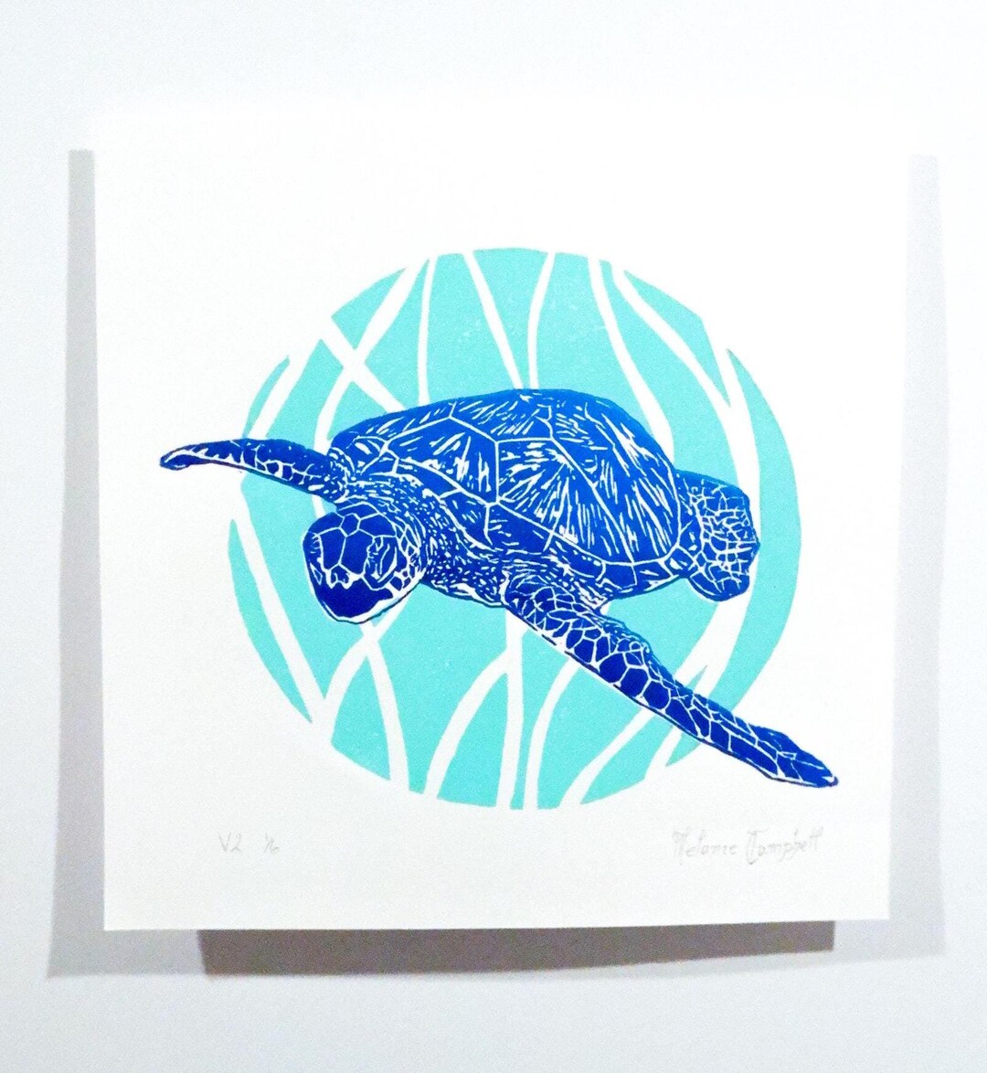 Ocean Turtle - V1 - Handmade Original Lino Art Print by Melanie ...